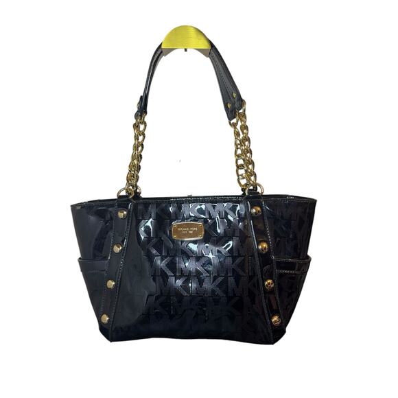 Michael Kors | Bags | Michael Kors Delancy Black Metallic Signature ...